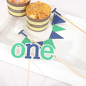 Golf First Birthday Cake Topper - 1st Birthday Cake Topper, Golf Themed First Birthday Party, Golf Tee Decor, One Cake Bunting, Boy 1st Birthday Party Supplies (Golf First Birthday Cake Topper)