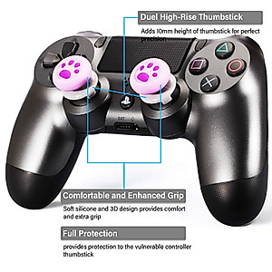 Playrealm FPS Thumbstick Extender & 3D Texture Rubber Silicone Grip Cover 2 Sets for PS5 Dualsenese & PS4 Controller (Cat Paw Purple)