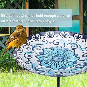 MUMTOP Glass Bird Baths, Garden Outdoor Birdbaths Birdfeeder with Metal Stake for Outside Yard Lawn, Blue