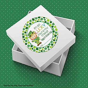 Lucky You’re My Friend Leprechaun St. Patrick’s Day Gift Tag Sticker Labels, 40 2" Party Circle Stickers by AmandaCreation, Great for Party Favors, Envelope Seals & Goodie Bags