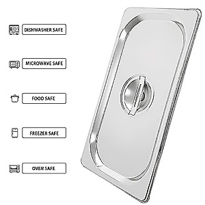 UEJYWUY 8 Pack 1/3 Size Stainless Steel Steam Table Pan Cover, Stackable Steam Table Lids with Handle, Hotel Pan Cover for Steam Table Pan, Buffet Pan, Roasting Pan