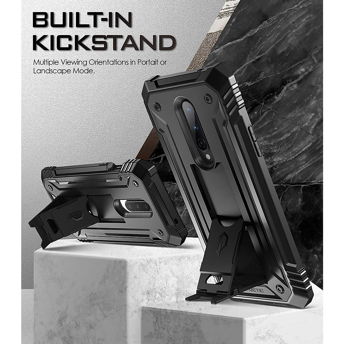 Poetic Revolution Phone Case for Oneplus 8 Case, [Not Compatible with Verizon Version] Full-Body Rugged Dual-Layer Shockproof Protective Cover with Kickstand and Built-in-Screen Protector, Black