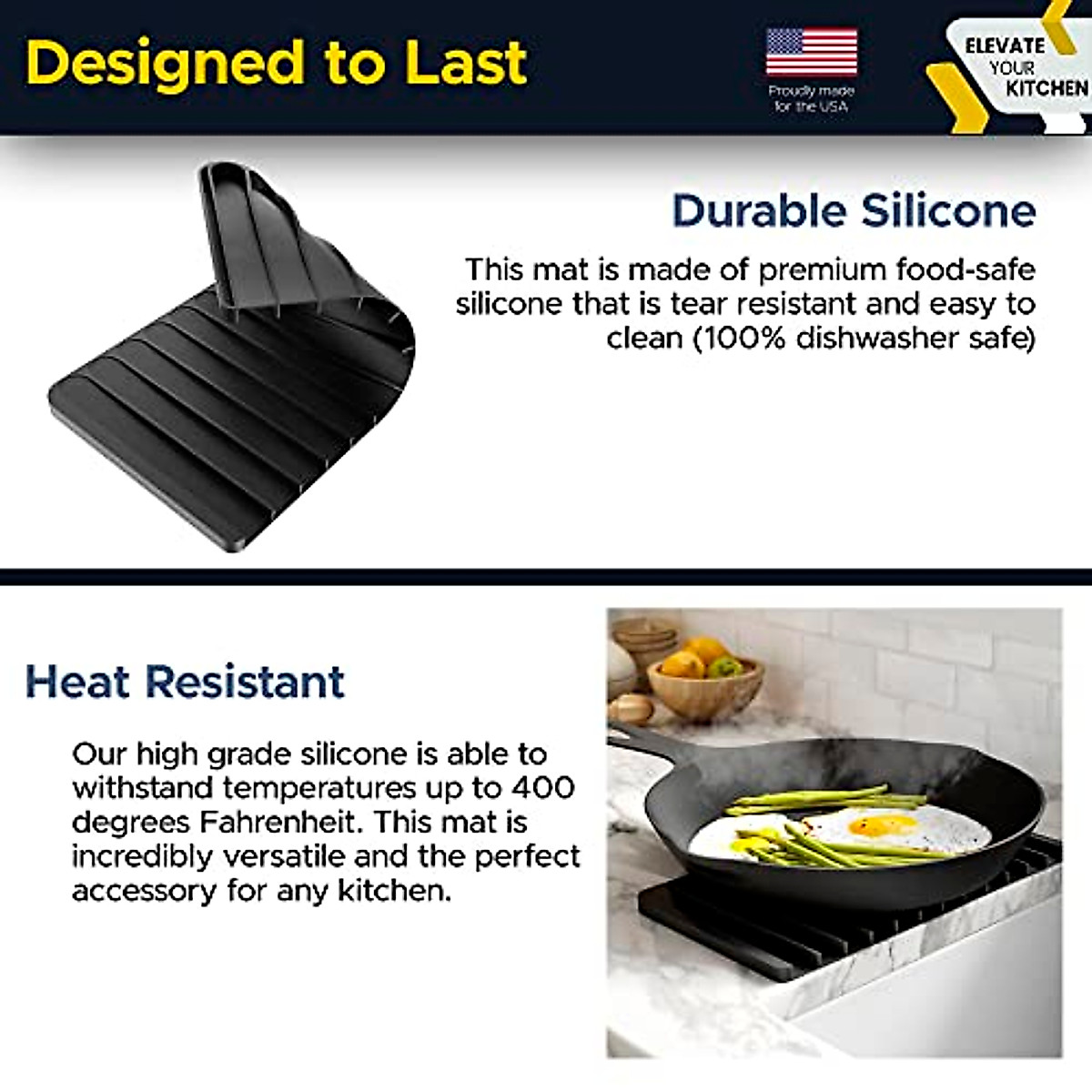 Premium Drying Mat, 14” Black Multipurpose Self Draining Silicone Drying Mat, Easy to Clean Drying Mat for Kitchen Counter. Heat Resistant, Dishwasher Safe