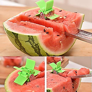 Watermelon slicer cutter Windmill Auto Stainless Steel Melon Cuber Knife Corer Fruit Vegetable Tools Kitchen Gadgets (Green)