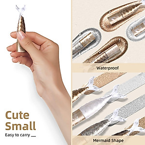 LAMUSELAND 4 Colors Liquid Glitter Eyeliner, Metallic Shimmer Diamond Mermaid Eyeshadow, Waterproof Long Lasting Sparkling Eye Liner Makeup Colorful Set for Women Girls (A)