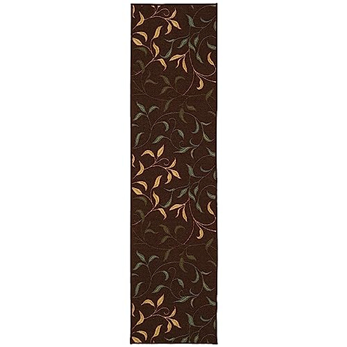 Machine Washable Leaves Design Non-Slip Rubberback 3x10 Traditional Runner Rug for Hallway, Kitchen, Bedroom, Living Room, 2'7" x 9'10", Brown