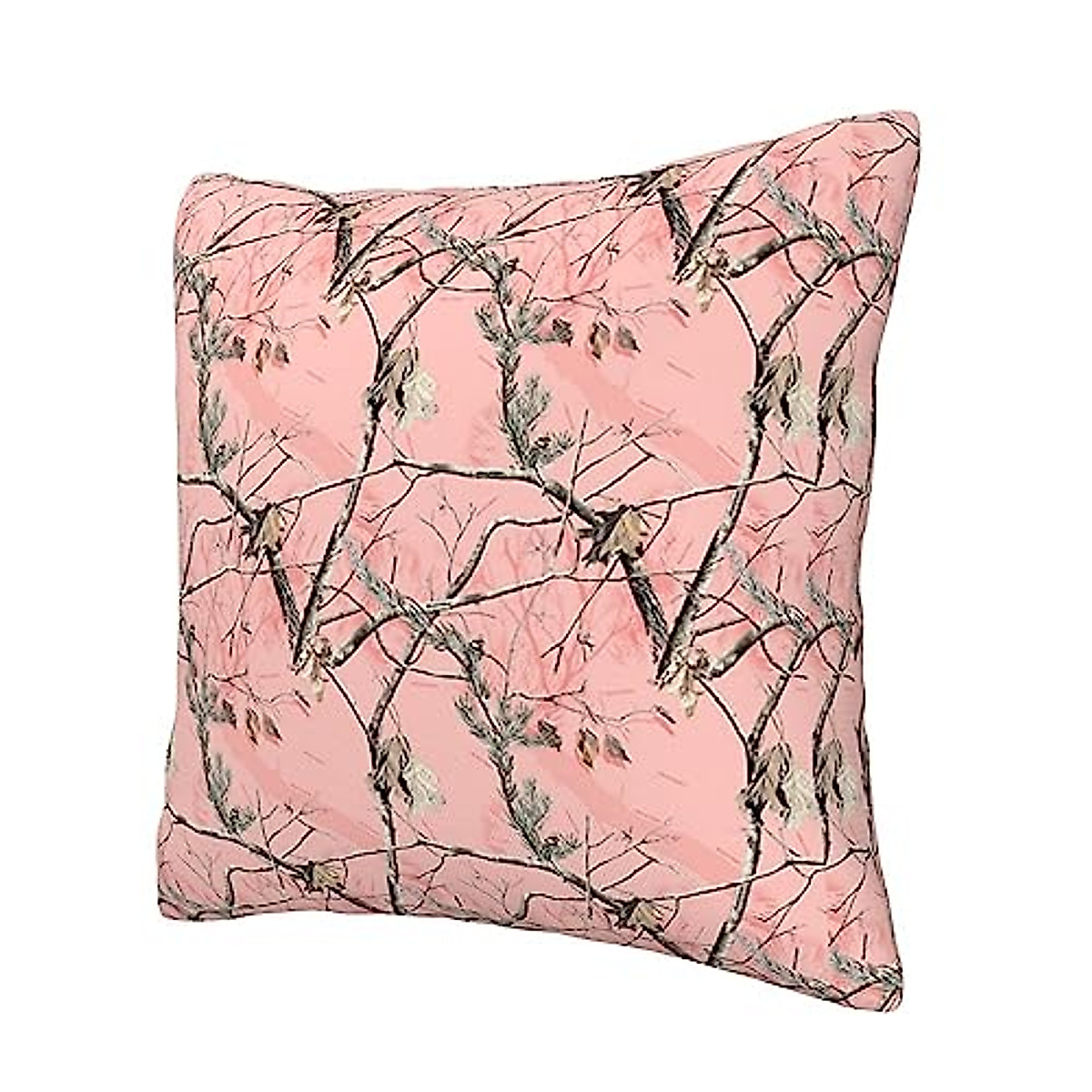 WURTON Pink Leaves Camo Print Throw Pillow Covers, Soft Square Cushion Case,for Sofa, Couch,Bed Chair-18 X 18 Inch