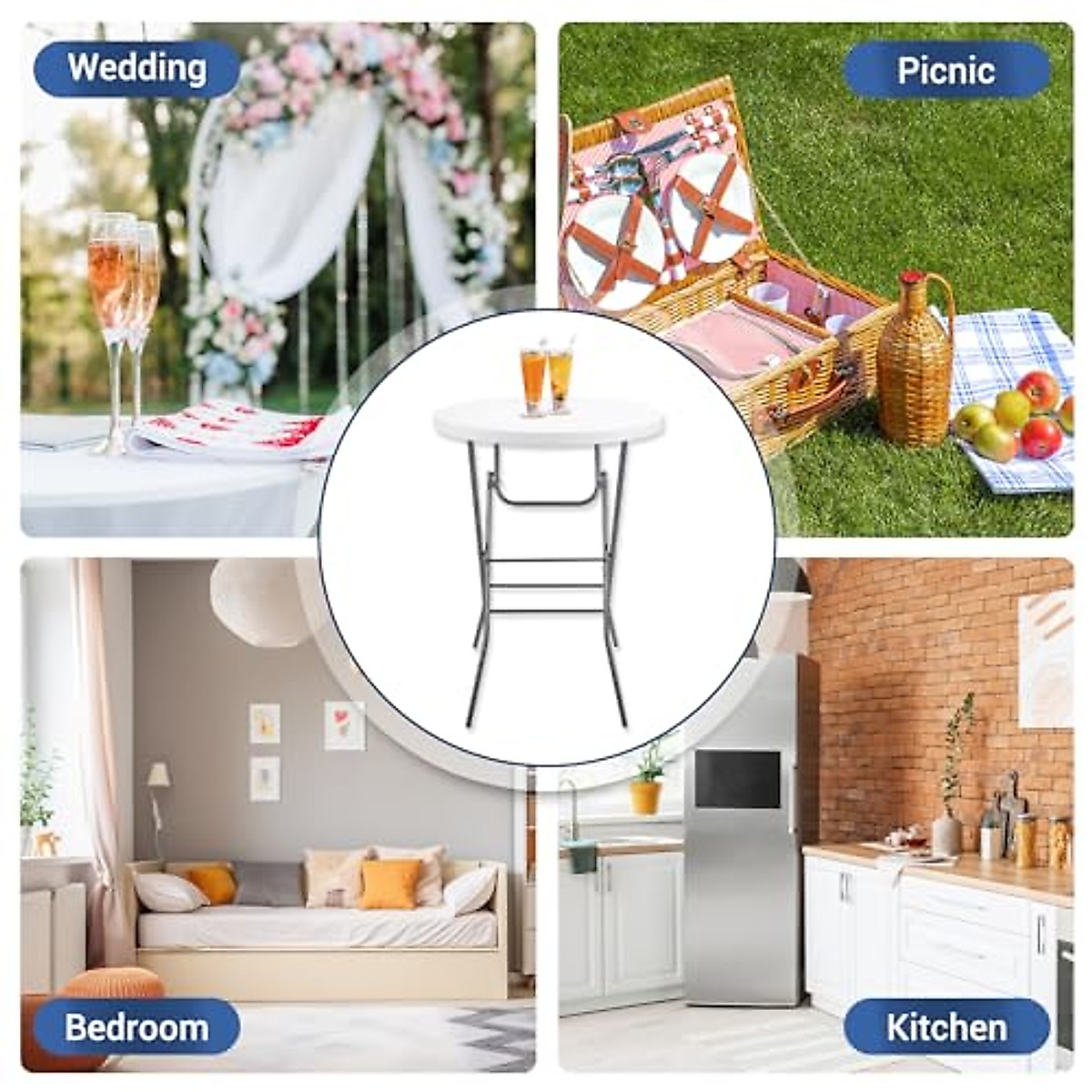 32in Cocktail Table White High Top Folding Table, Portable Bar Height Folding Table Round with Removable Legs, Indoor Outdoor Banquet Table for Parties, Commercial, Speech, School - 2PCS