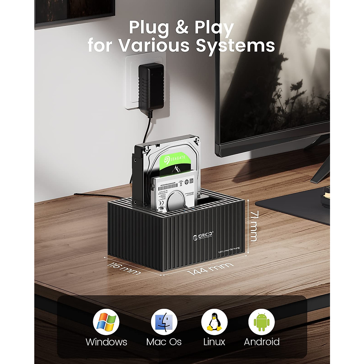 ORICO Dual Hard Drive Docking Station USB 3.2 Gen 1 External Aluminum Hard Drive Docl with Offline Clone for 2.5/ 3.5 inch SSD HDD Up to 18TB-9628C3-C