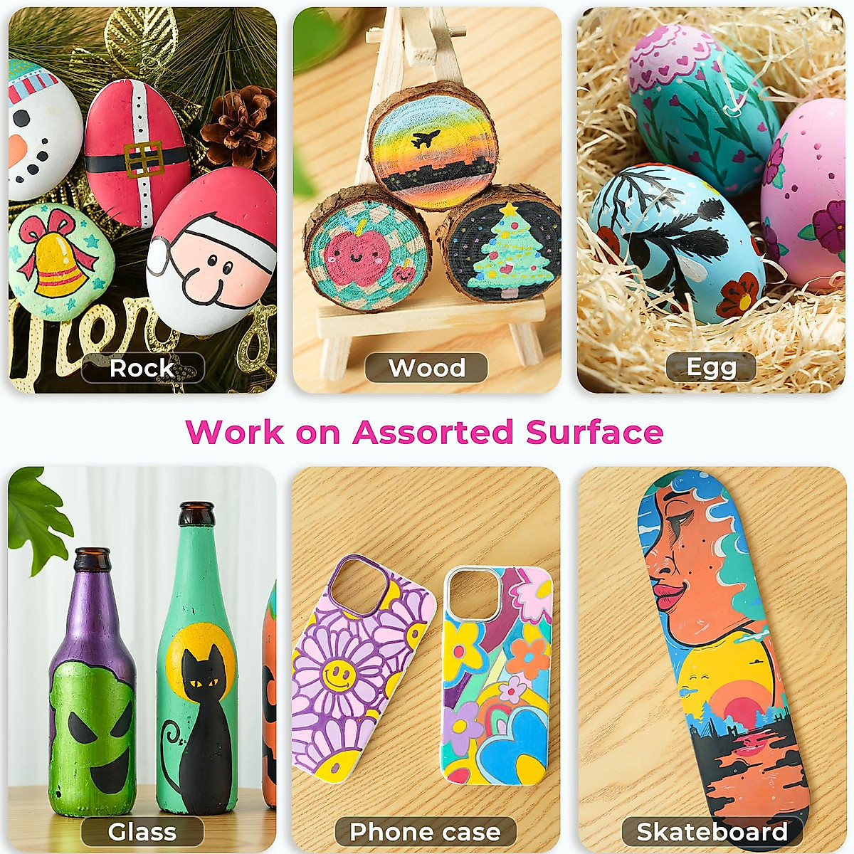 Ohuhu 30 Colors Acrylic Paint Pens : Dual Tips (Round & Fine) Acrylic Markers High Opacity Paint Markers Waterproof Lightfast for Rock Painting Easter Eggs Wood Glass Ceramic Canvas