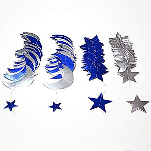 Decor365 Royal Blue Silver Stars and Moon Garlands Kit Twinkle Little Star Garand/Hanging Streamers/Bunting Banner for Birthday Party Decoration/Wedding Decor/Baby Shower/Christmas/Nursery/Ramadan