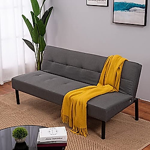 Panana Linen Upholstered Modern Convertible Folding Futon Sofa Bed with Metal Legs for Compact Living Space, Apartment, Dorm, Bonus Room, Gray