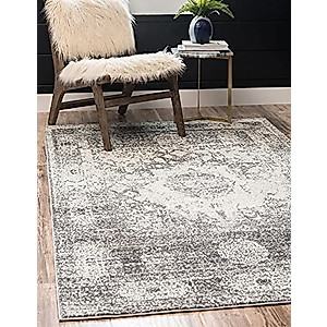 Unique Loom Rosso Collection Traditional, Vintage, Medallion, Border, Distressed, Southwestern Area Rug, 8 ft x 10 ft, Gray/Ivory