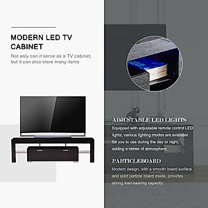 Ugijei Black LED TV Stand for 75 Inch TV, Modern Entertainment Center with Storage, TV Table for Bedroom, Living Room