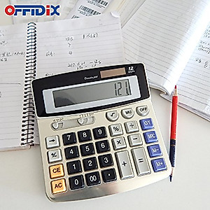 OFFIDIX Office Calculators Desktop Calculator,Basic Calculators, Solar Battery Dual Power Electronic Calculator Portable 12 Digit Large LCD Display Calculator Large Calculator