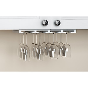 Rustic State Eze 4 Sectional Adjustable Under Cabinet Mount Wood Stemware Rack Hanging Shelf Glassware Holder Bar Organizer with up to 12 Wine Glass Storage 10 Inch Deep White