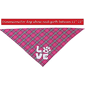 Valentines Day Dog Bandana - Set of 2 Reversible Triangle Bibs Plaid Pet Kerchief Scarf