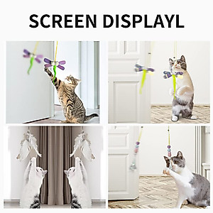 ALXK Indoor Teaser Cat Toy Interactive Dragonfly Retractable Self-Amused Toys - 2 Pieces Cat Toys with Sticky Non-Marking Hooks Keep Cats in a Good Mood All Day, 5.9*8.3*1.6