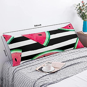 Body Pillow Cover with Zipper Closure, Super Soft and Cozy Body Pillow Case Cover Luxury Long Body Pillowcase Tropical Fruit Watermelon Pink Summer Stripe Black and White Background 20 x 54 Inches