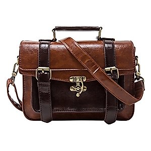 ECOSUSI Women PU Leather Satchel Purse Vintage Small School Crossbody Messenger Bag Work Cross-body Bag, Coffee