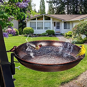 DREAMSOUL Deck Mounted Bird Bath Metal Birdbath Bowl Unheated with Lightweight Detachable, Bird Baths with Adjustable Sturdy Steel Clamp for Deck Railing Balcony Yard Outdoors Garden Decoration