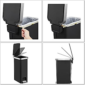 10.5 gal Plastic Slim Kitchen Step Trash Can, Black, 17.30" L x 9.80" W x 24.60" H