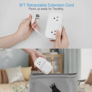 Travel Power Strip, TESSAN 3 ft Wrapped Flat Plug Extension Cord with 4 Wall Outlets 3 USB(1 USB C), Small Portable Charging Station, Compact for Home Office Hotel, Cruise Essentials Must Have