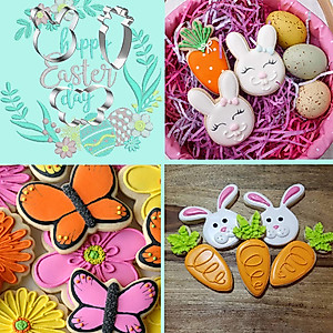Cookie Cutters, 6 Pcs Easter Cookie Cutter Set, Egg, Bunny, Rabbit, Butterfly, Carrot, Chick Stainless Steel Biscuit Cutters for Easter Biscuits