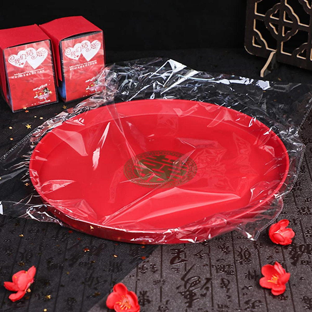 Tofficu 3 Pcs Wedding Tray Cupcake Toppers Red Wedding Plates Decoraciones para Salas De Casa New Year Party Plate Red Candy Serving Tray Food Decor Chic Storage Plate Salad Plate Dessert