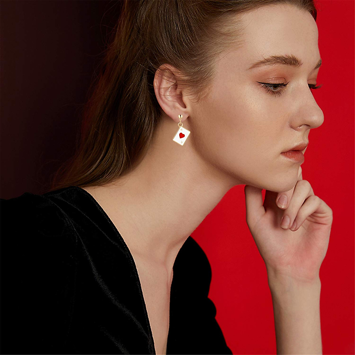 ANDPAI Unique Funny 18K Gold Plated Hypoallergenic Poker hearts and spades A Ace Playing Cards Dangle Drop Stud Earrings For Women Gambling Casino Jewelry Gift (Gold)