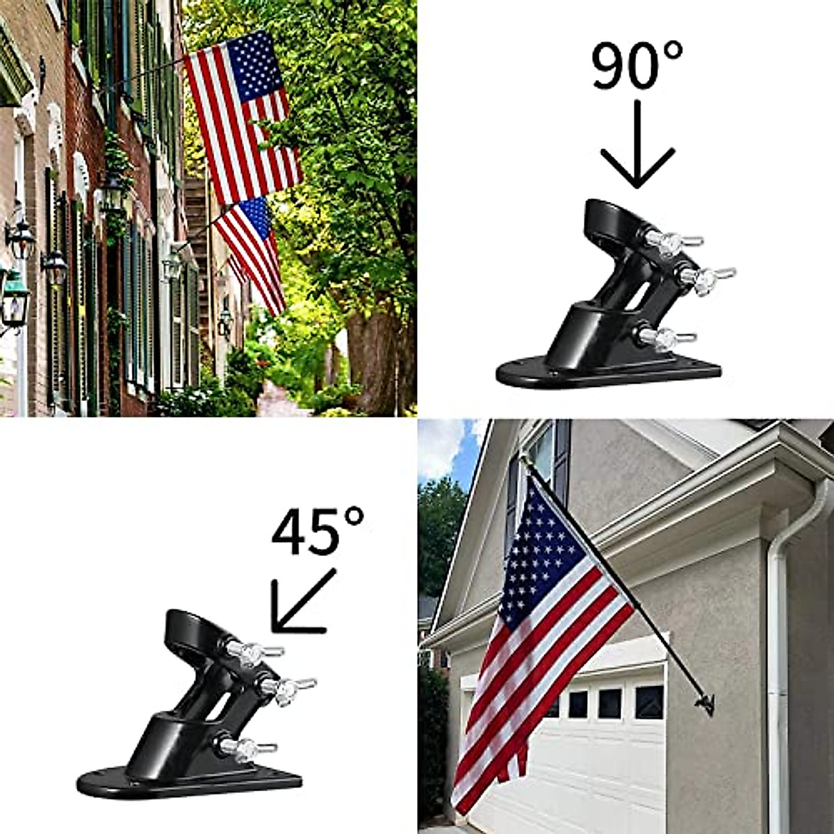 Flag Pole with Bracket,5FT/6FT Flagpole Kit American Flag with Pole Holder Mounting Bracket Stainless Steel Heavy Duty for Garden Yard Truck Boat Rustproof (6FT, Black Flag Pole With Black Bracket)