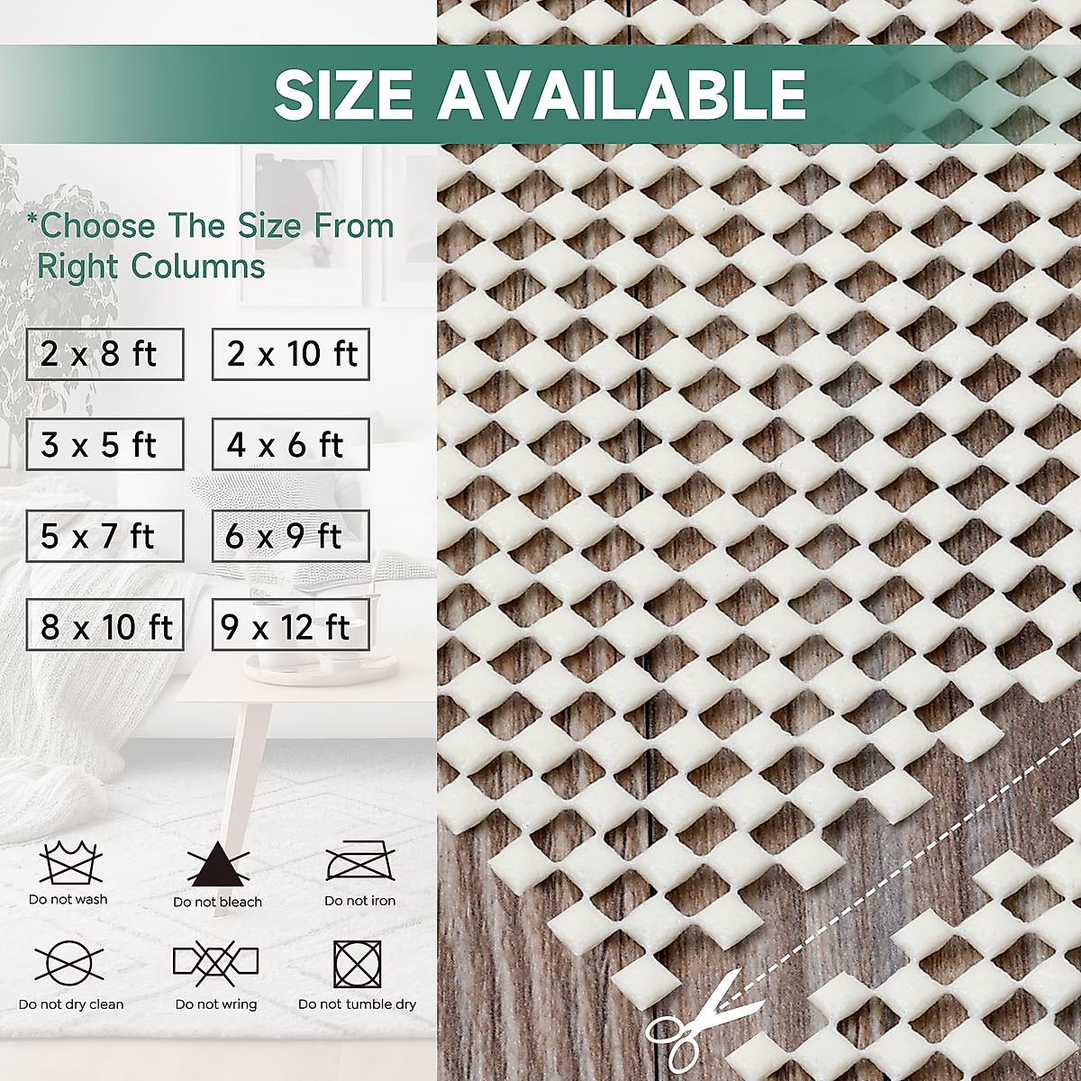 BALEINE Non Slip Rug Pad Rug Gripper for Hardwood Floors, Extra Thick Non Slip Mat Under Carpet (8'x10')