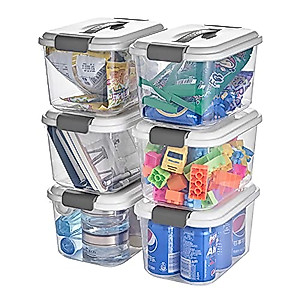 YYQX 5.5 Quart Clear Storage Latch Bins with Lids, Plastic Home Storage Organizing Box with Handle, 6-Pack