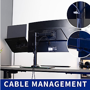 VIVO Free Standing Single Computer Monitor and Laptop Combo Desk Stand with Sleek Glass Base, Fits up to 32 inch Monitors and 17 inch Laptops, Black, STAND-V002FGL