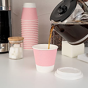8 Ounce Disposable Coffee Cups, 500 Double Wall Hot Cups For Coffee - Lids Sold Separately, Rippled Wall, Light Pink Paper Insulated Coffee Cups, For Coffee, Tea And More-Restaurantware