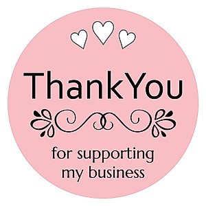 Gazelle Thank You Stickers Roll for Packaging, Bags, Greeting Cards, and Receipts - 500 Thank You for Supporting My Business Stickers - 1.5'' Stickers Designed with Soy-Based Eco-Friendly Ink (Pink)