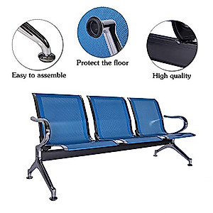 Kinsuite 3-Seat Waiting Room Chairs - Airport Reception Chairs Waiting Room Bench Reception Bench Lobby Bench Seating for Office Business Bank Hospital, Blue