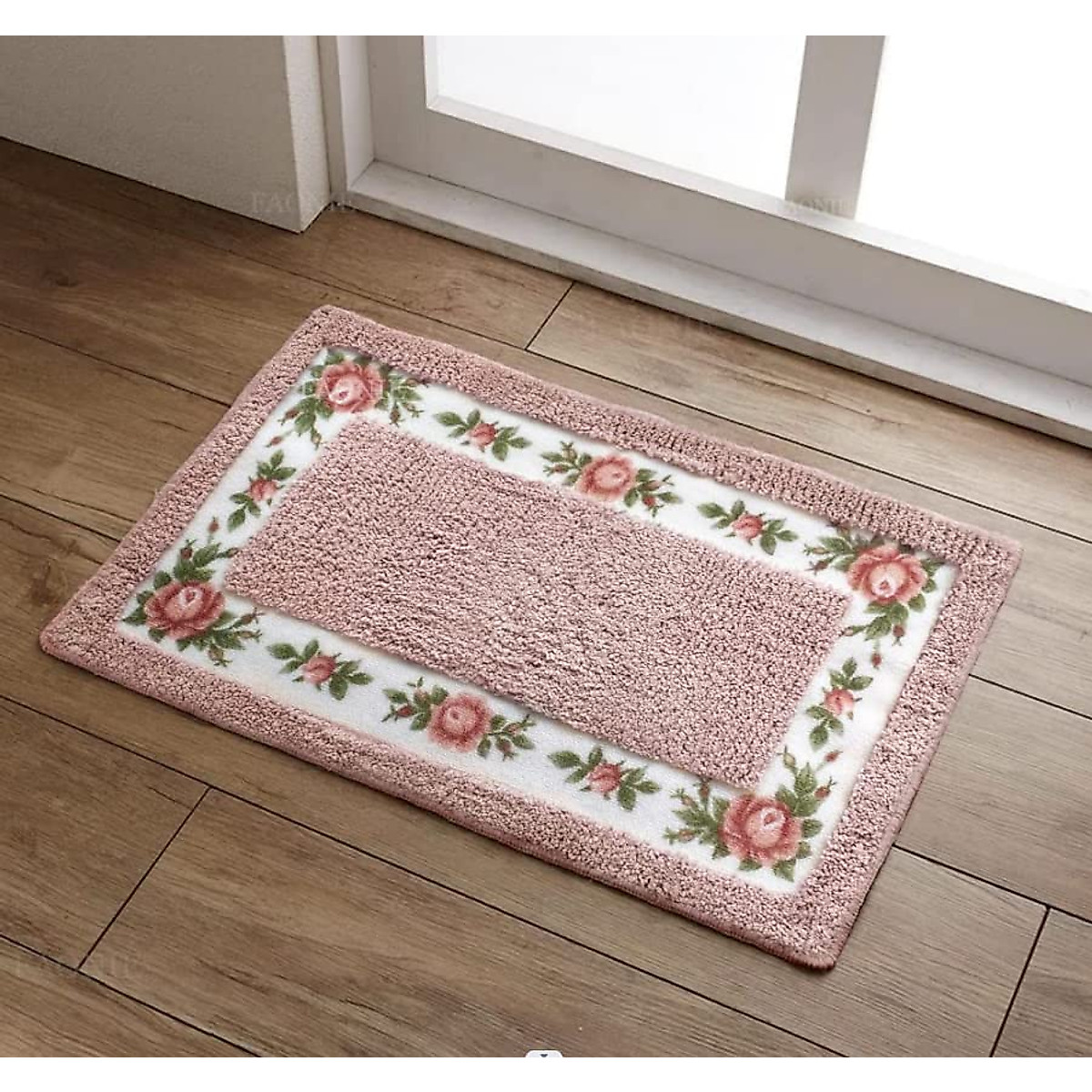 SADDROP Pretty Floral Rural Style Romantic Rose Flower Rug Shaggy Area Rugs Soft Non-Slip Doormat Floor Mat Bath Mat Bathroom Shower Rug Bedroom Living Room Carpet (Pink, 16in*24in)