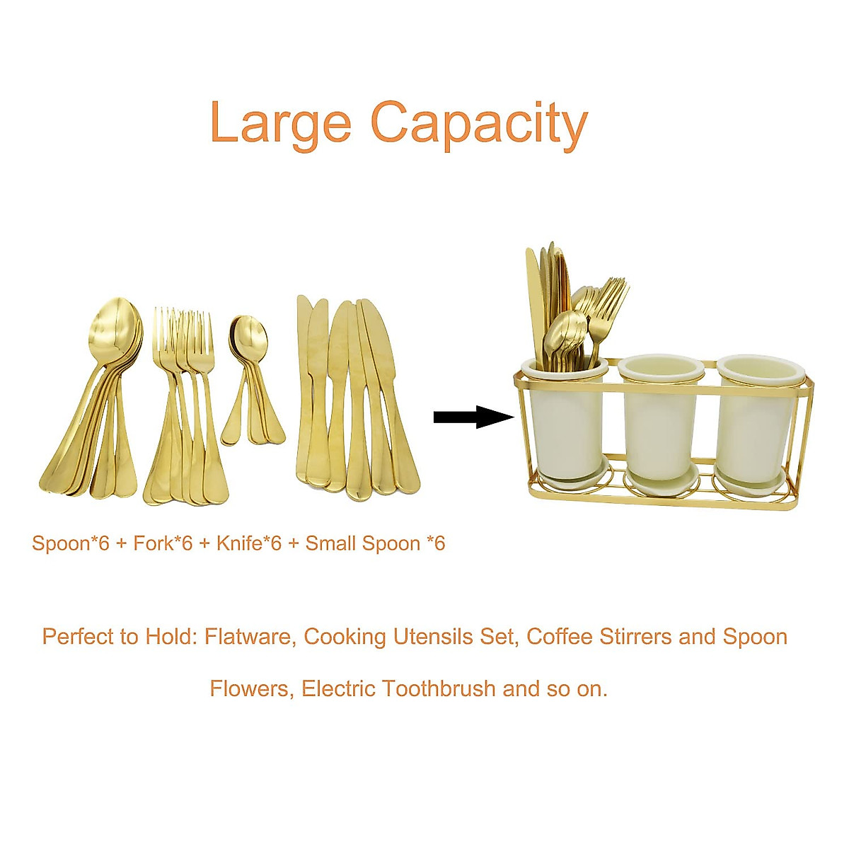 FORESEEX Ceramic Kitchen Outdoor Silverware Caddy Flatware Cutlery Holder Utensils Organizer with Drain Tray and Metal Rack for Spoons Knives and Forks (Light Yellow 3 Cups)