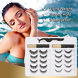 10-Pairs Magnetic Eyelashes Kit With Mirror Case Strong Magnetic Waterproof Magnetic Eyeliner Natural Look Different Lengths&Densities False Lashes No Glue Needed