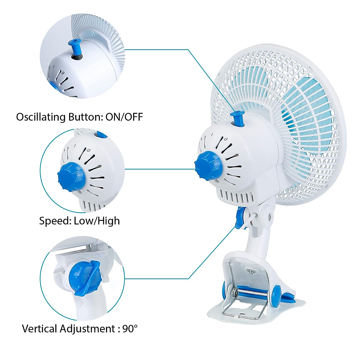 KOCASO 8.1 Inch Oscillating Desk Fan with Strong Wind and Clamp with Cable Cord