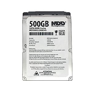 MaxDigitalData 500GB 8MB Cache 5400RPM SATA 6.0Gb/s (7mm) 2.5" Notebook Hard Drive (MD500GLSA854S) - 2 Year Warranty