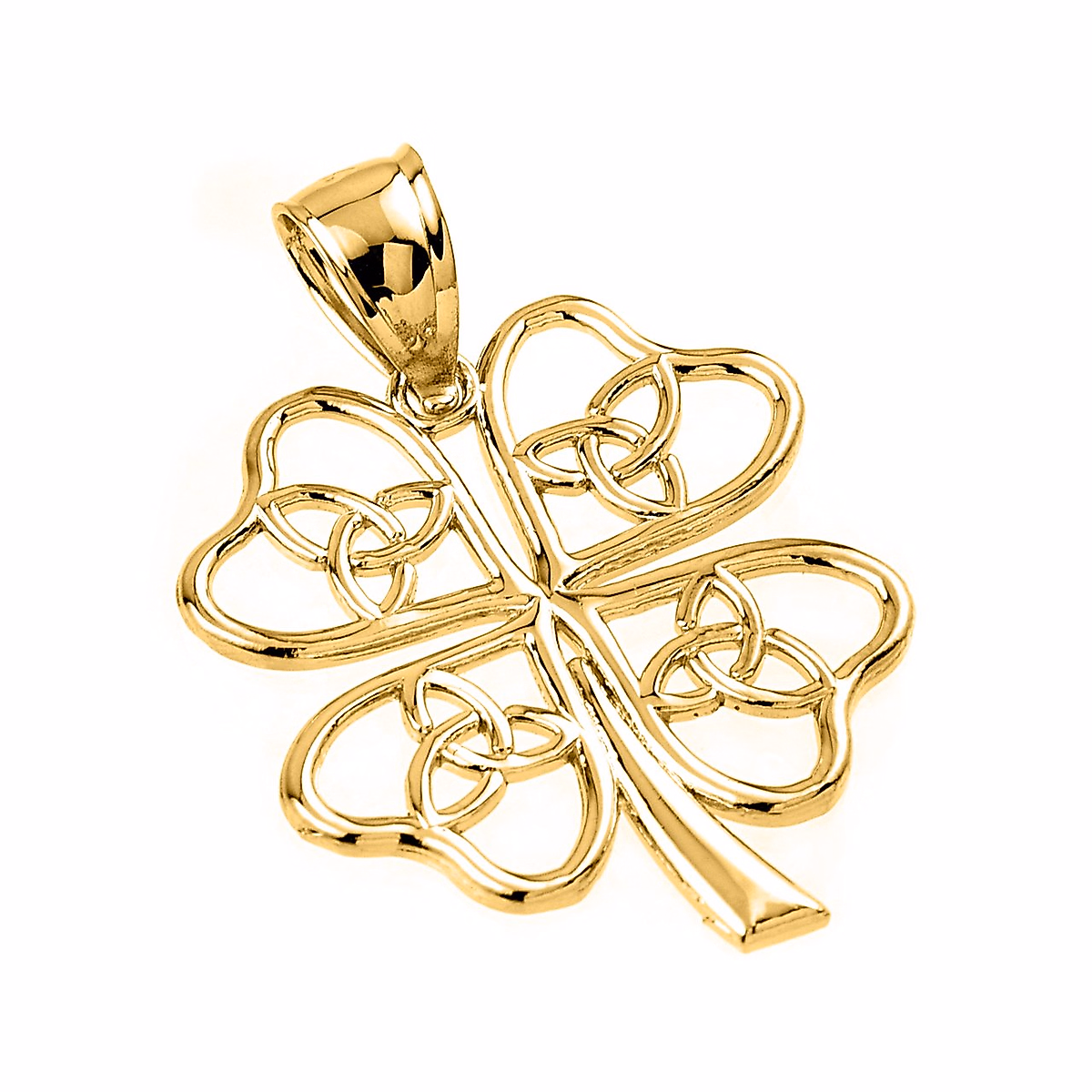 14k Yellow Gold Open Design Trinity Knot Lucky Four-Leaf Clover Charm Pendant