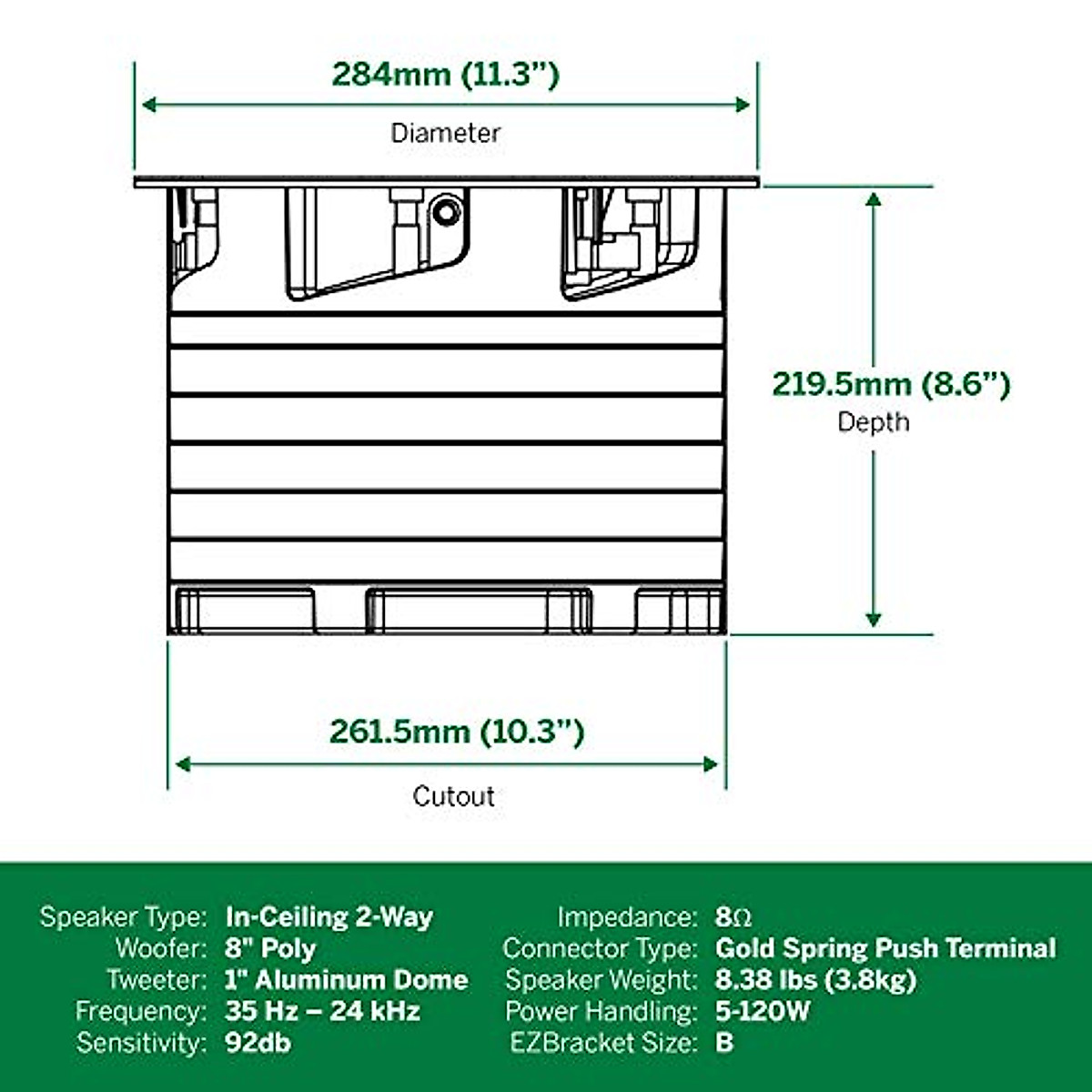 Beale Street 2-Way Dome Speakers - Pair in-Ceiling Surround Sound Speakers for Home Theatres - Patented Sonic Vortex Technology for Rich, Deep, and Clear Bass Frequency Sounds, 8.0 in Aluminum Dome