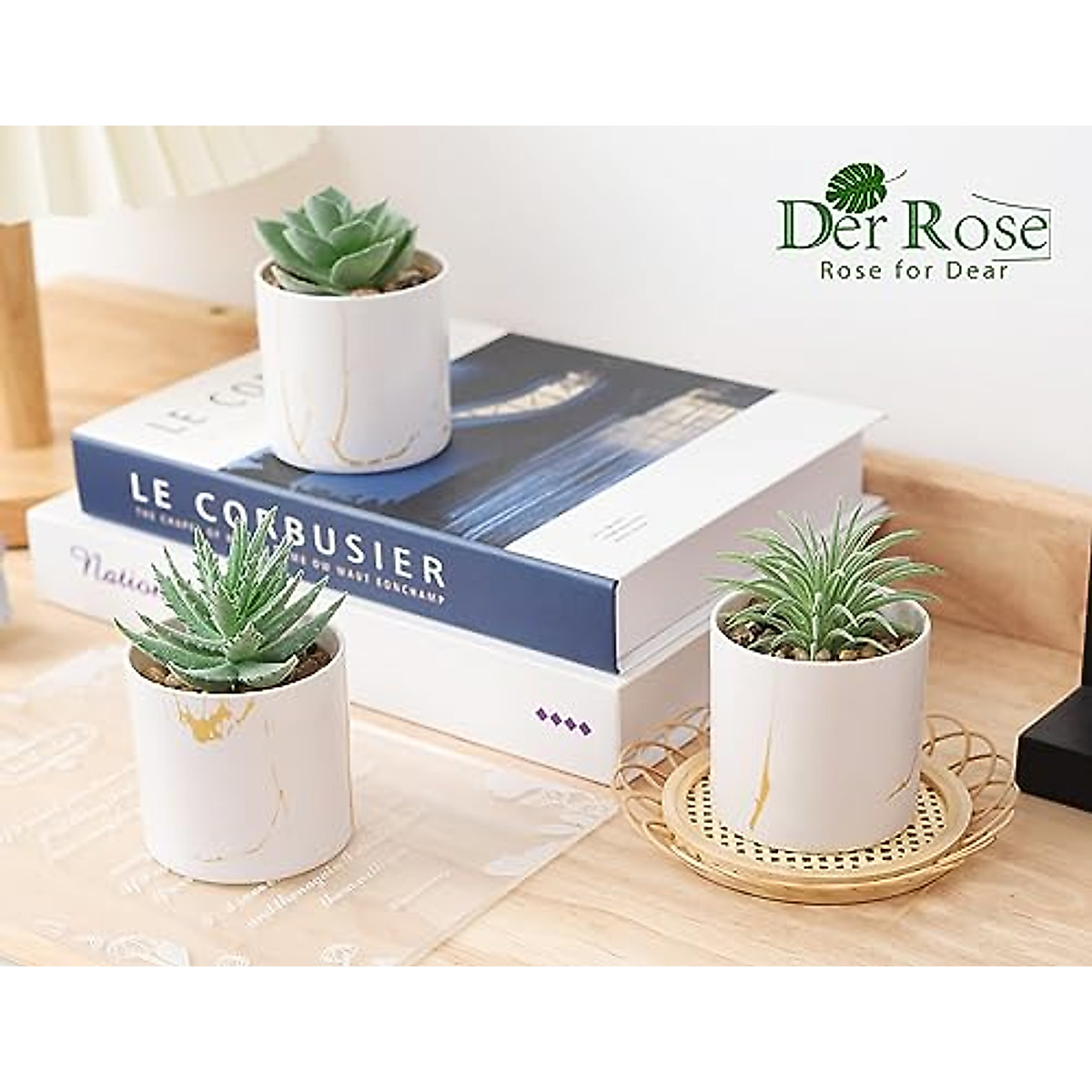 Der Rose 3 Packs Small Fake Plants Succulents Plants Artificial in Pots for Home Office Desk Decor for Women