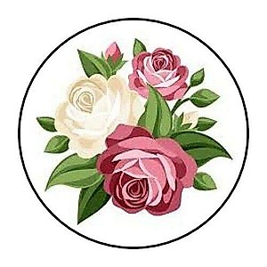 without brand Set of 48 Envelope Seals Labels Pink White Roses Flowers 1.2" Round Sticker