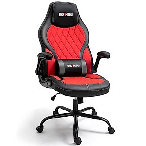 shuanghu Gaming Chair Ergonomic Recliner Office Computer Chair High Back Gaming Chair with Adjustable Headrest and Swivel Armrests and Lumbar Support for Men Women Adults Gamer (Red)