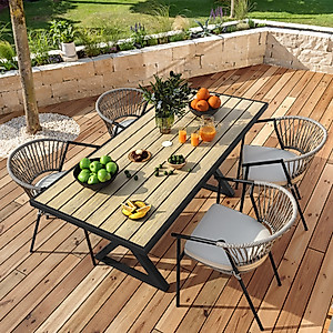 YITAHOME Outdoor Dining Chair Set of 4, Rope Woven Design Stackable Chairs, Indoor-Outdoor Armchair Seating for Patio, Backyard, Poolside, Balcony - Beige