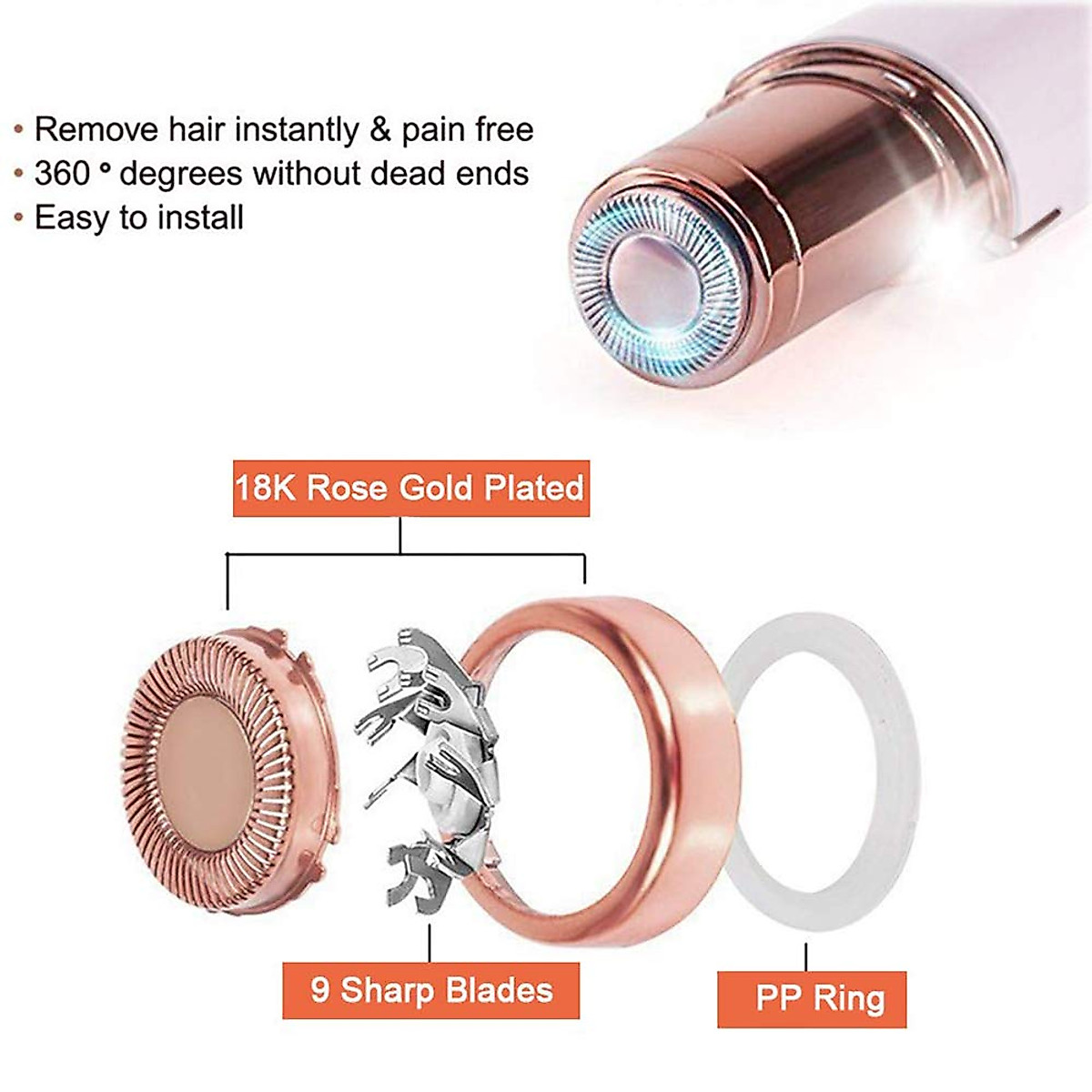 PcleasureCD Facial Hair Remover Replacement Heads,Fit all Hair Remover for Women,Painless Facial Hair Remover Blade with Cleaning Brush,Perfect Touch and Smooth Finishing,18K Gold-Plated