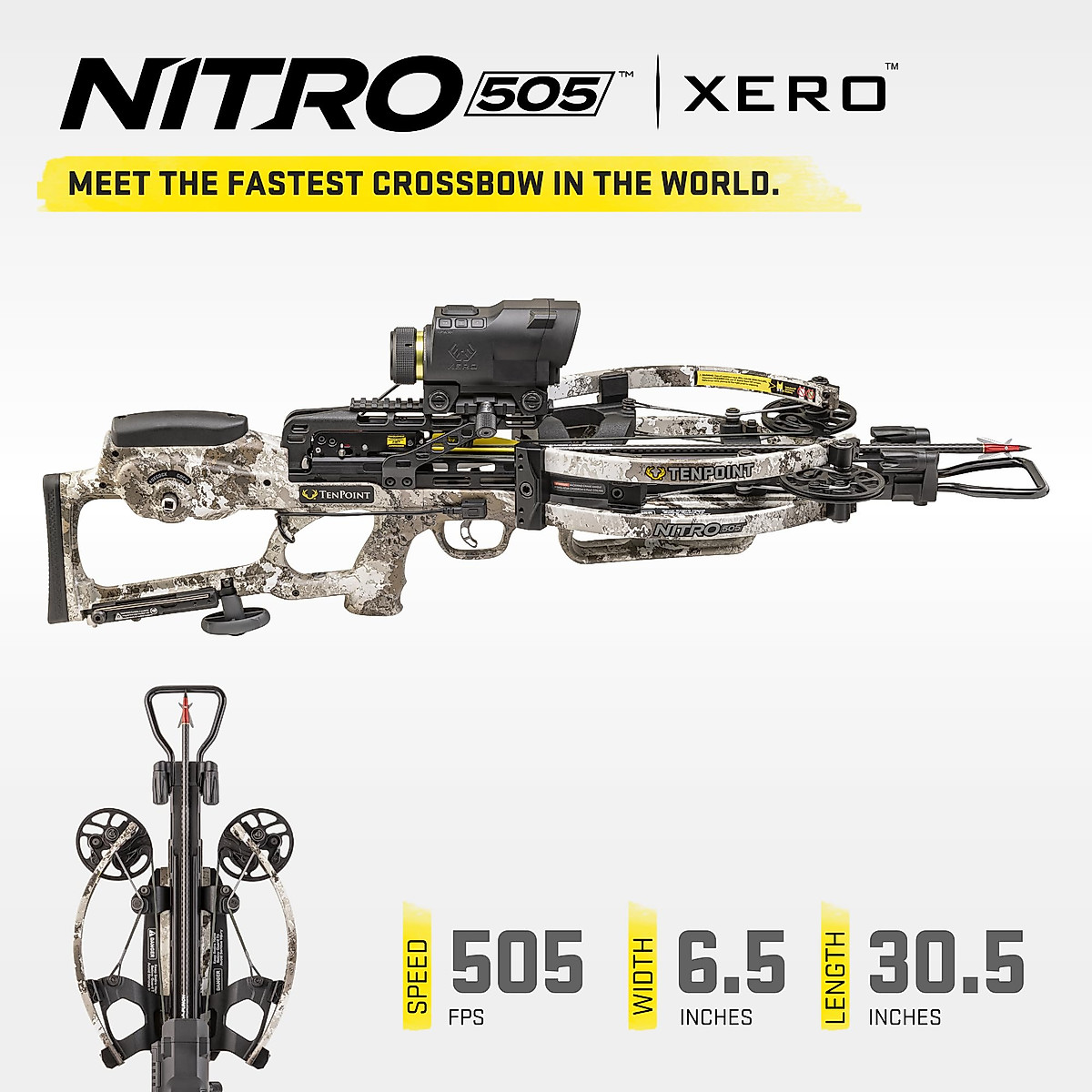 TenPoint Nitro 505 Xero Crossbow, Veil Alpine - 505 FPS - Equipped with Garmin Xero X1i Rangefinding Scope, Scope Struts + ACUslide Cocking & De-Cocking System - Reverse-Draw Design